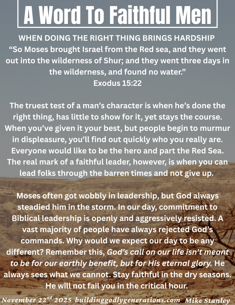 A Word To Faithful Men – November 2025 – Building Godly Generations